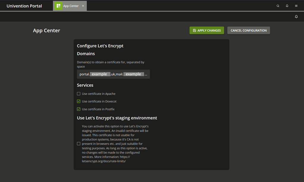 Stray quotation mark in Lets Encrypt domains - Apps & App Center - Univention Help
