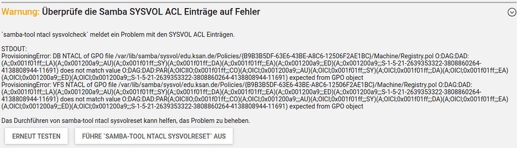 Problem: System Diagnose: Check SYSVOL ACL Entries For Errors - Community - Univention Help