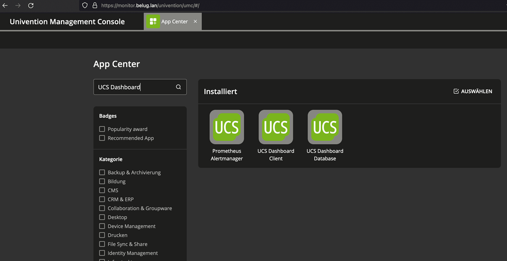 [solved] Die "UCS Dashboard" app ist nicht im Univention App Center ...